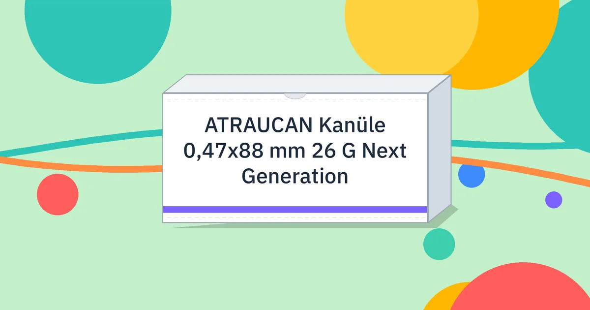 Symbolbild: Packung mit der Aufschrift ATRAUCAN Kanüle 0,47x88 mm 26 G Next Generation (PZN 18728096) – Verfügbarkeit und Bezug in Apotheken in Frankfurt am Main