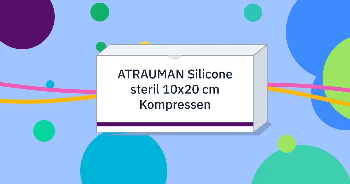 Symbolbild: Packung mit der Aufschrift ATRAUMAN Silicone steril 10x20 cm Kompressen (PZN 18715277) – Verfügbarkeit und Bezug in Apotheken in Frankfurt am Main
