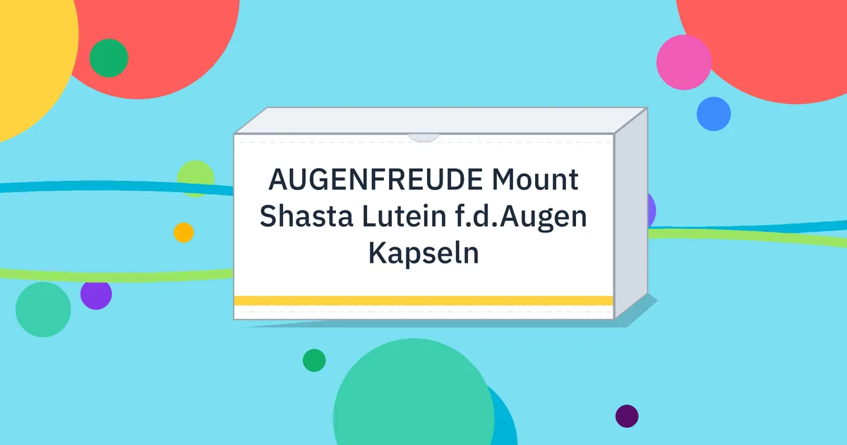 Symbolbild: Packung mit der Aufschrift AUGENFREUDE Mount Shasta Lutein f.d.Augen Kapseln (PZN 05374975) – Verfügbarkeit und Bezug in Apotheken in Frankfurt am Main