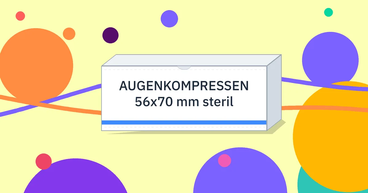 Symbolbild: Packung mit der Aufschrift AUGENKOMPRESSEN 56x70 mm steril (PZN 04233971) – Verfügbarkeit und Bezug in Apotheken in Frankfurt am Main