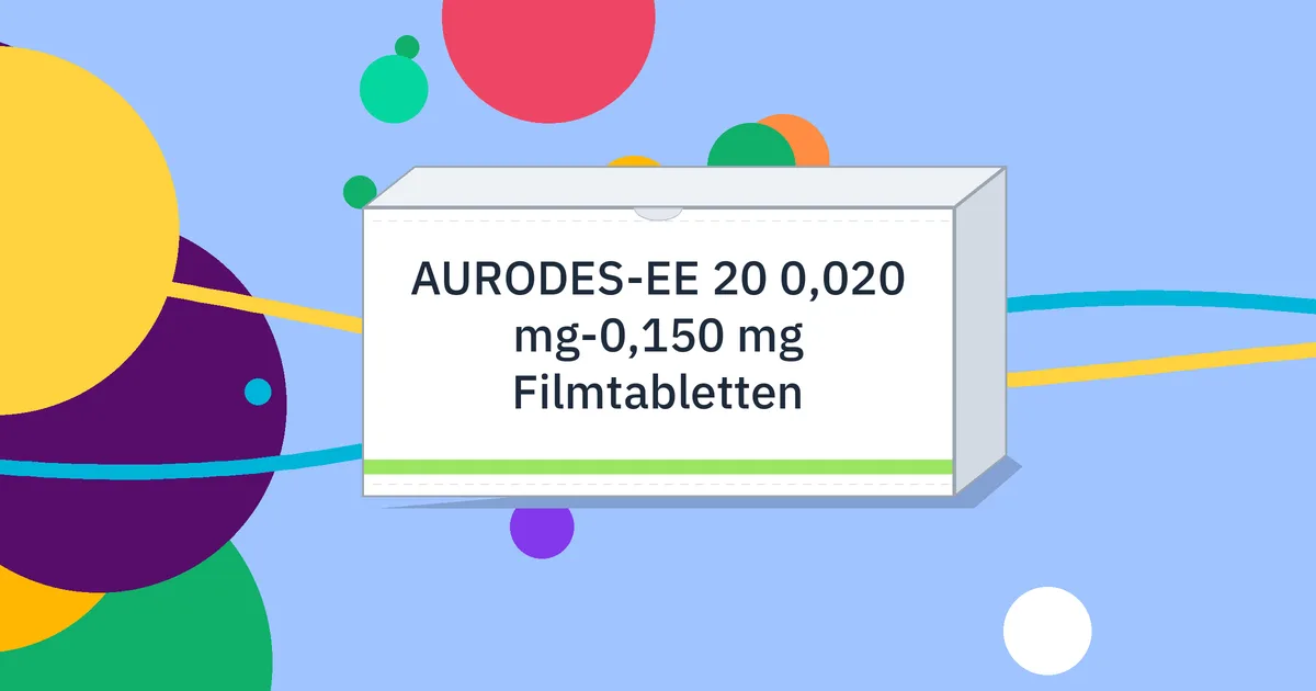 Symbolbild: Packung mit der Aufschrift AURODES-EE 20 0,020 mg-0,150 mg Filmtabletten (PZN 10347182) – Verfügbarkeit und Bezug in Apotheken in Frankfurt am Main