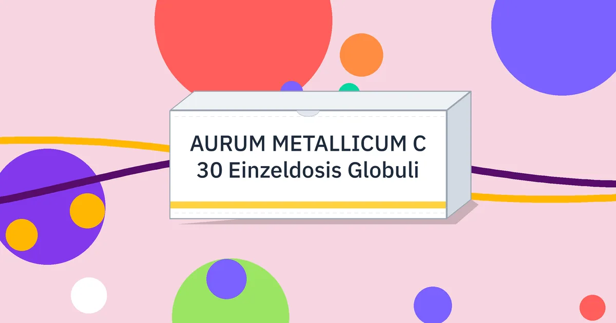 Symbolbild: Packung mit der Aufschrift AURUM METALLICUM C 30 Einzeldosis Globuli (PZN 01543197) – Verfügbarkeit und Bezug in Apotheken in Frankfurt am Main