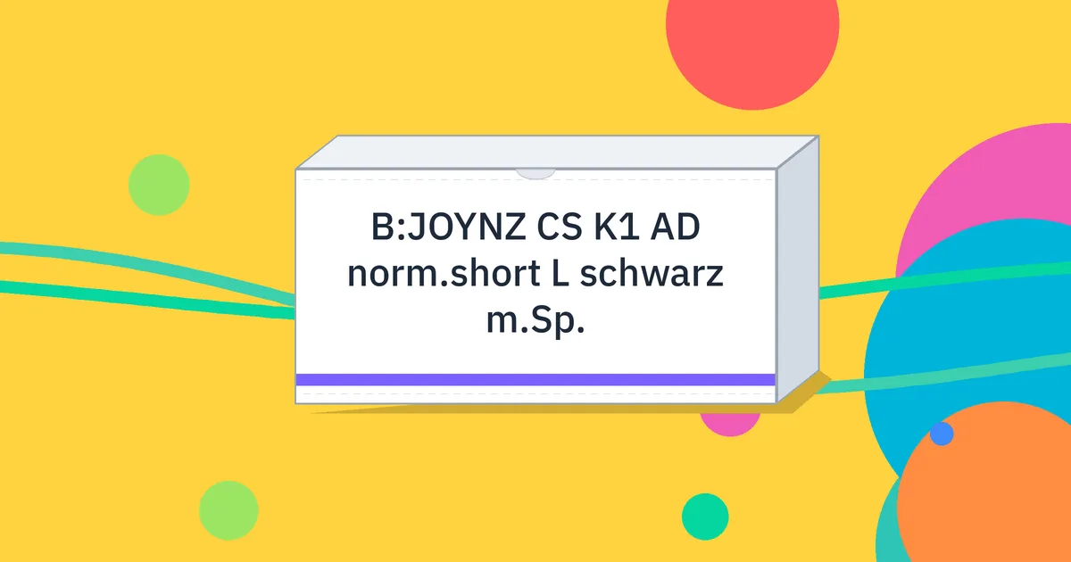 Symbolbild: Packung mit der Aufschrift B:JOYNZ CS K1 AD norm.short L schwarz m.Sp. (PZN 20527554) – Verfügbarkeit und Bezug in Apotheken in Frankfurt am Main