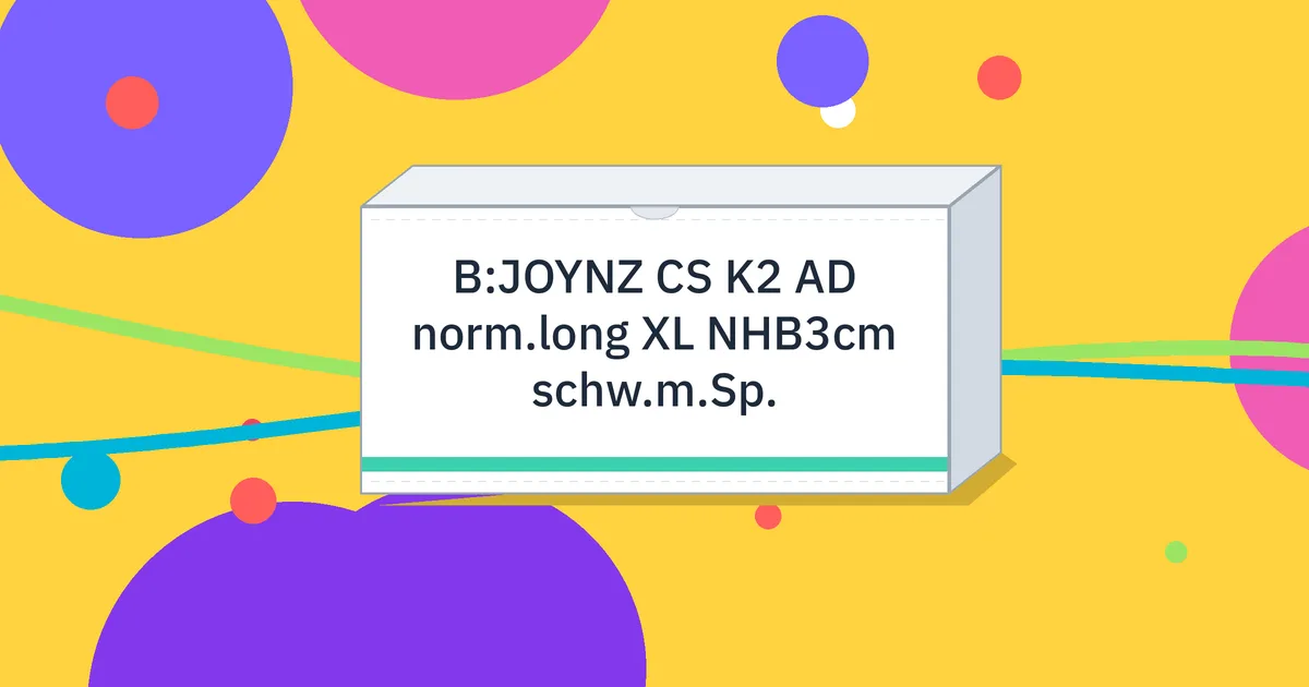 Symbolbild: Packung mit der Aufschrift B:JOYNZ CS K2 AD norm.long XL NHB3cm schw.m.Sp. (PZN 20530177) – Verfügbarkeit und Bezug in Apotheken in Frankfurt am Main