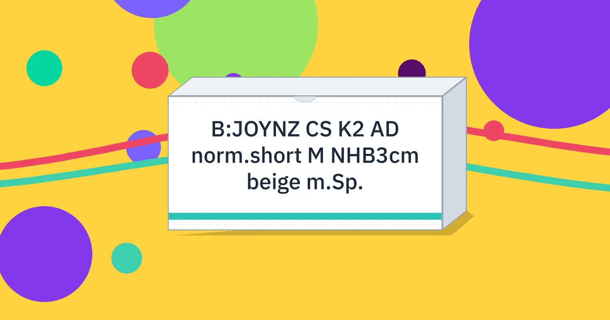 Symbolbild: Packung mit der Aufschrift B:JOYNZ CS K2 AD norm.short M NHB3cm beige m.Sp. (PZN 20530007) – Verfügbarkeit und Bezug in Apotheken in Frankfurt am Main