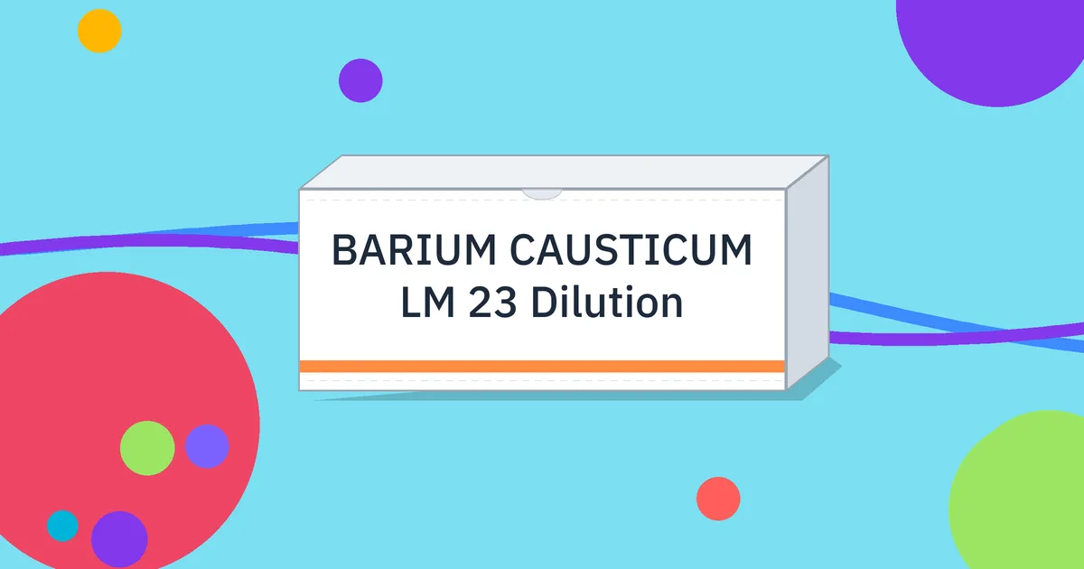 Symbolbild: Packung mit der Aufschrift BARIUM CAUSTICUM LM 23 Dilution (PZN 13376824) – Verfügbarkeit und Bezug in Apotheken in Frankfurt am Main
