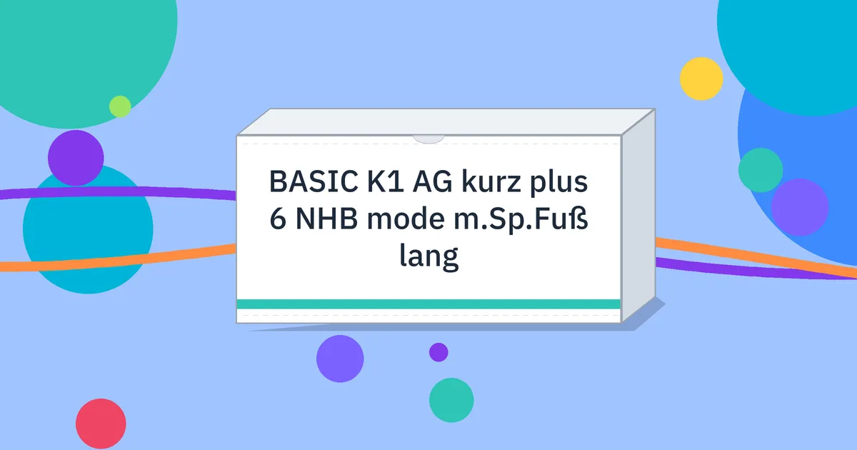 Symbolbild: Packung mit der Aufschrift BASIC K1 AG kurz plus 6 NHB mode m.Sp.Fuß lang (PZN 20262050) – Verfügbarkeit und Bezug in Apotheken in Frankfurt am Main