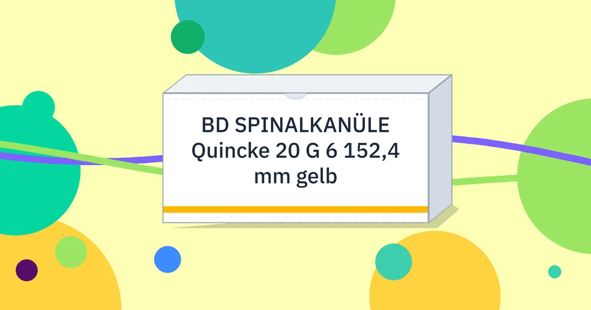 Symbolbild: Packung mit der Aufschrift BD SPINALKANÜLE Quincke 20 G 6 152,4 mm gelb (PZN 18225751) – Verfügbarkeit und Bezug in Apotheken in Frankfurt am Main