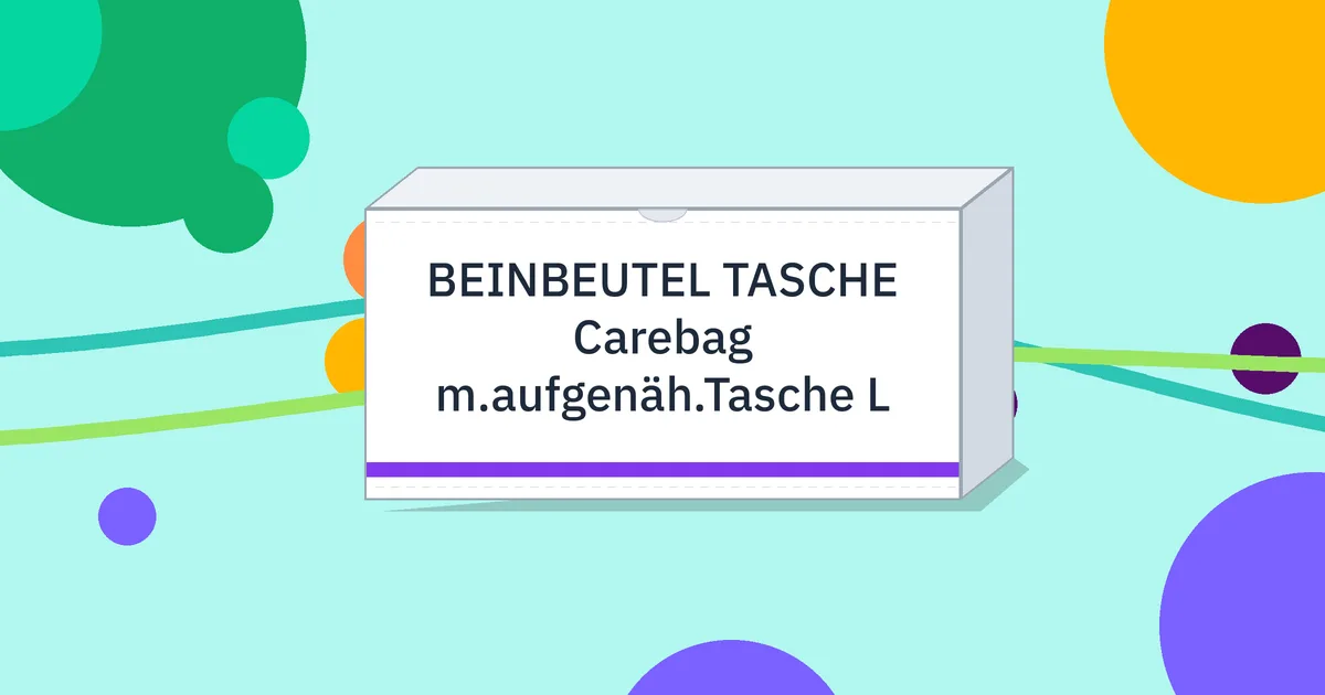 Symbolbild: Packung mit der Aufschrift BEINBEUTEL TASCHE Carebag m.aufgenäh.Tasche L (PZN 08759925) – Verfügbarkeit und Bezug in Apotheken in Frankfurt am Main