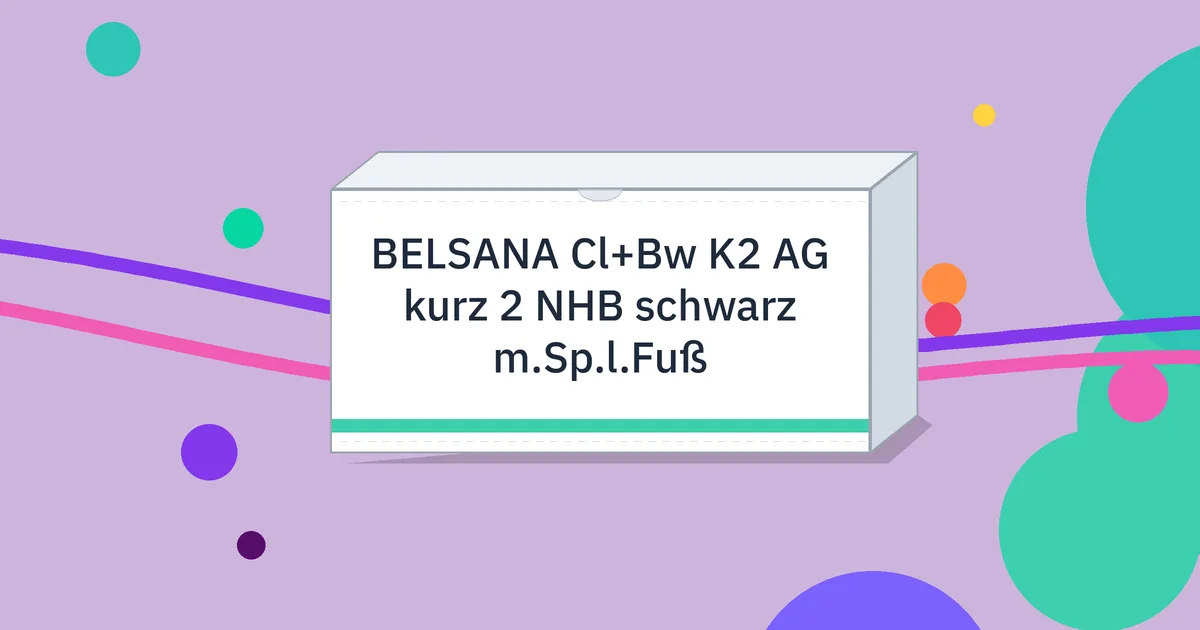 Symbolbild: Packung mit der Aufschrift BELSANA Cl+Bw K2 AG kurz 2 NHB schwarz m.Sp.l.Fuß (PZN 12242978) – Verfügbarkeit und Bezug in Apotheken in Frankfurt am Main