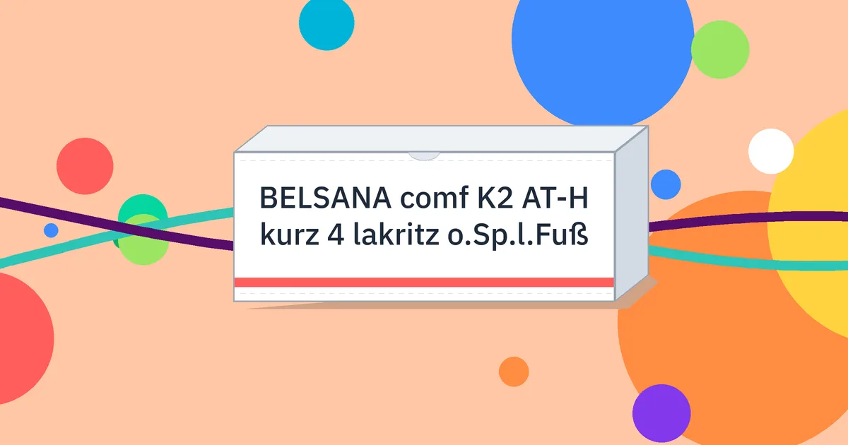 Symbolbild: Packung mit der Aufschrift BELSANA comf K2 AT-H kurz 4 lakritz o.Sp.l.Fuß (PZN 12330292) – Verfügbarkeit und Bezug in Apotheken in Frankfurt am Main