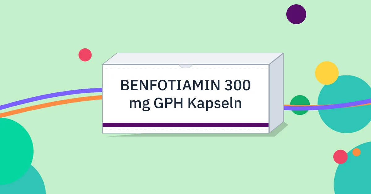 Symbolbild: Packung mit der Aufschrift BENFOTIAMIN 300 mg GPH Kapseln (PZN 11658458) – Verfügbarkeit und Bezug in Apotheken in Frankfurt am Main