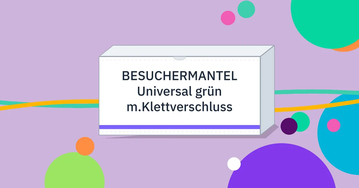 Symbolbild: Packung mit der Aufschrift BESUCHERMANTEL Universal grün m.Klettverschluss (PZN 01468337) – Verfügbarkeit und Bezug in Apotheken in Frankfurt am Main