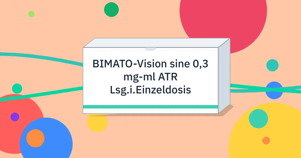 Symbolbild: Packung mit der Aufschrift BIMATO-Vision sine 0,3 mg-ml ATR Lsg.i.Einzeldosis (PZN 14232694) – Verfügbarkeit und Bezug in Apotheken in Frankfurt am Main