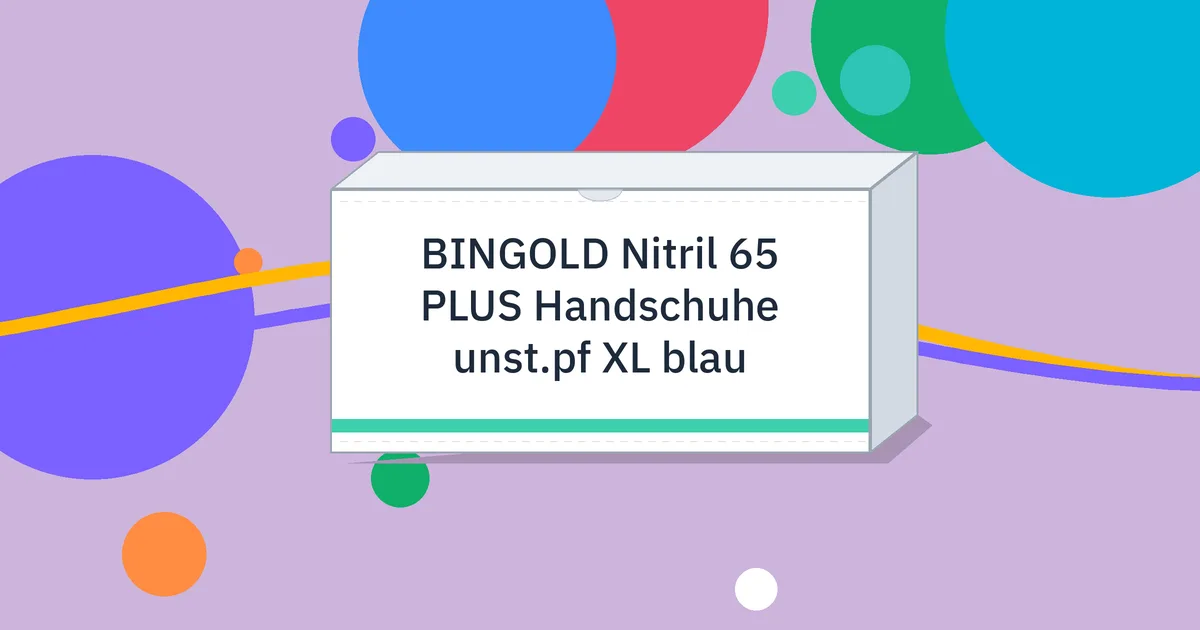 Symbolbild: Packung mit der Aufschrift BINGOLD Nitril 65 PLUS Handschuhe unst.pf XL blau (PZN 17384306) – Verfügbarkeit und Bezug in Apotheken in Frankfurt am Main
