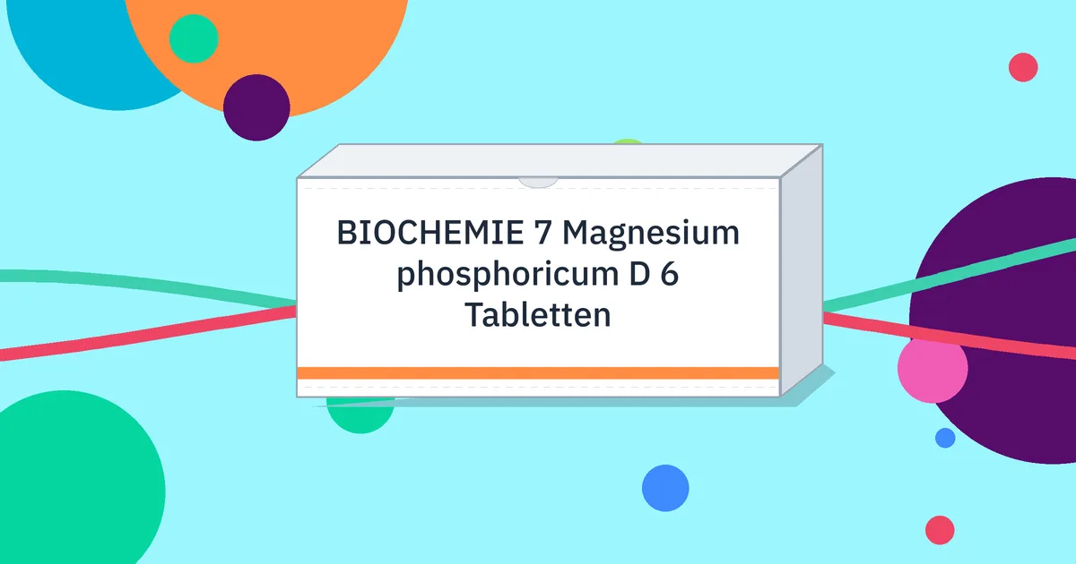 Symbolbild: Packung mit der Aufschrift BIOCHEMIE 7 Magnesium phosphoricum D 6 Tabletten (PZN 01073567) – Verfügbarkeit und Bezug in Apotheken in Frankfurt am Main