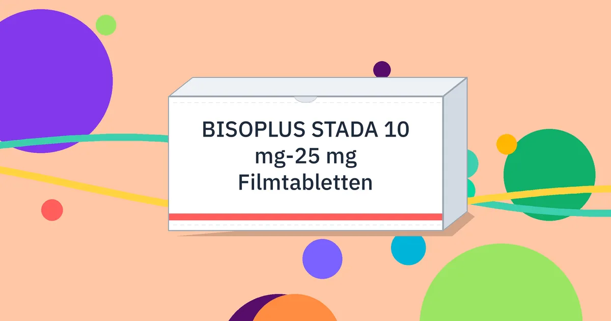 Symbolbild: Packung mit der Aufschrift BISOPLUS STADA 10 mg-25 mg Filmtabletten (PZN 04098740) – Verfügbarkeit und Bezug in Apotheken in Frankfurt am Main