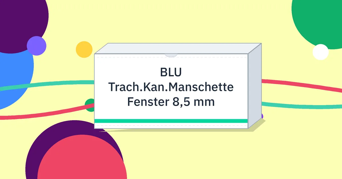 Symbolbild: Packung mit der Aufschrift BLU Trach.Kan.Manschette Fenster 8,5 mm (PZN 02150270) – Verfügbarkeit und Bezug in Apotheken in Frankfurt am Main