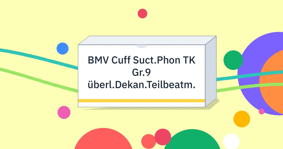 Symbolbild: Packung mit der Aufschrift BMV Cuff Suct.Phon TK Gr.9 überl.Dekan.Teilbeatm. (PZN 18383817) – Verfügbarkeit und Bezug in Apotheken in Frankfurt am Main