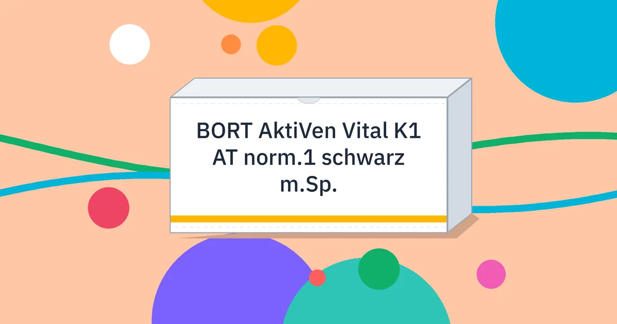 Symbolbild: Packung mit der Aufschrift BORT AktiVen Vital K1 AT norm.1 schwarz m.Sp. (PZN 13739801) – Verfügbarkeit und Bezug in Apotheken in Frankfurt am Main