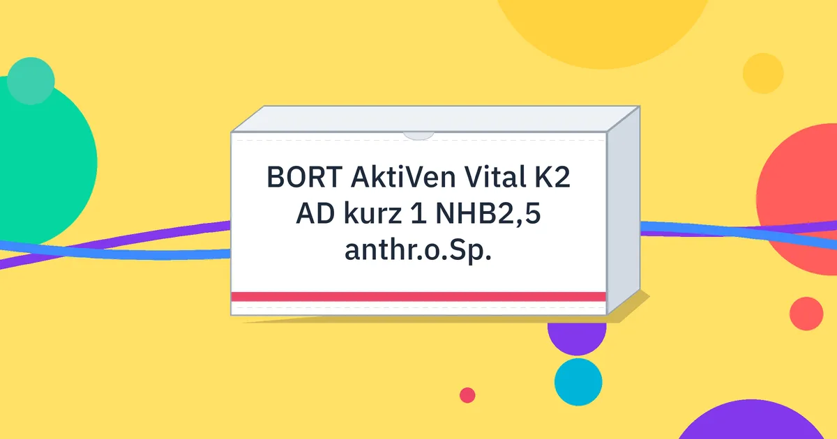 Symbolbild: Packung mit der Aufschrift BORT AktiVen Vital K2 AD kurz 1 NHB2,5 anthr.o.Sp. (PZN 17499624) – Verfügbarkeit und Bezug in Apotheken in Frankfurt am Main