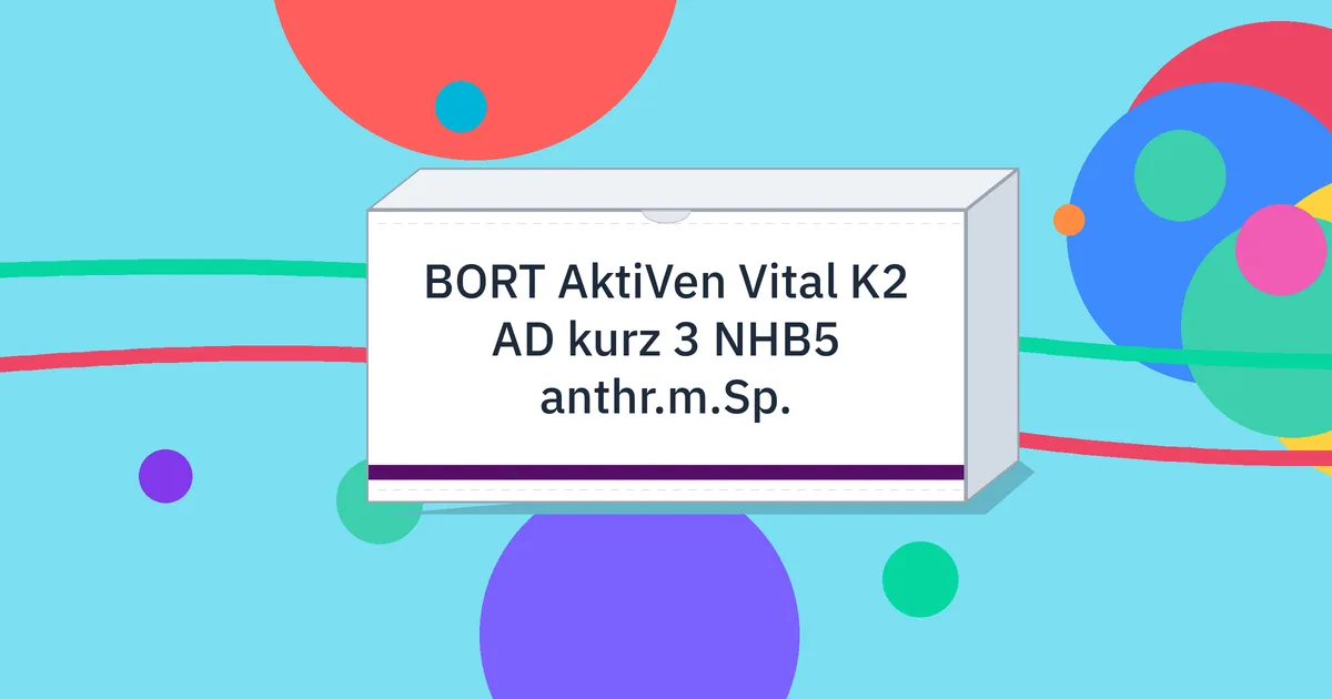 Symbolbild: Packung mit der Aufschrift BORT AktiVen Vital K2 AD kurz 3 NHB5 anthr.m.Sp. (PZN 17495075) – Verfügbarkeit und Bezug in Apotheken in Frankfurt am Main