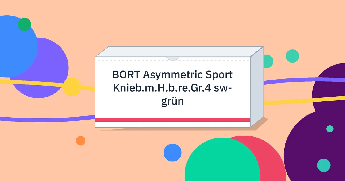 Symbolbild: Packung mit der Aufschrift BORT Asymmetric Sport Knieb.m.H.b.re.Gr.4 sw-grün (PZN 19634380) – Verfügbarkeit und Bezug in Apotheken in Frankfurt am Main