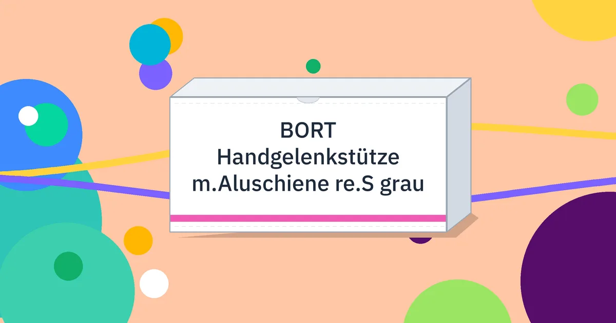 Symbolbild: Packung mit der Aufschrift BORT Handgelenkstütze m.Aluschiene re.S grau (PZN 17842915) – Verfügbarkeit und Bezug in Apotheken in Frankfurt am Main