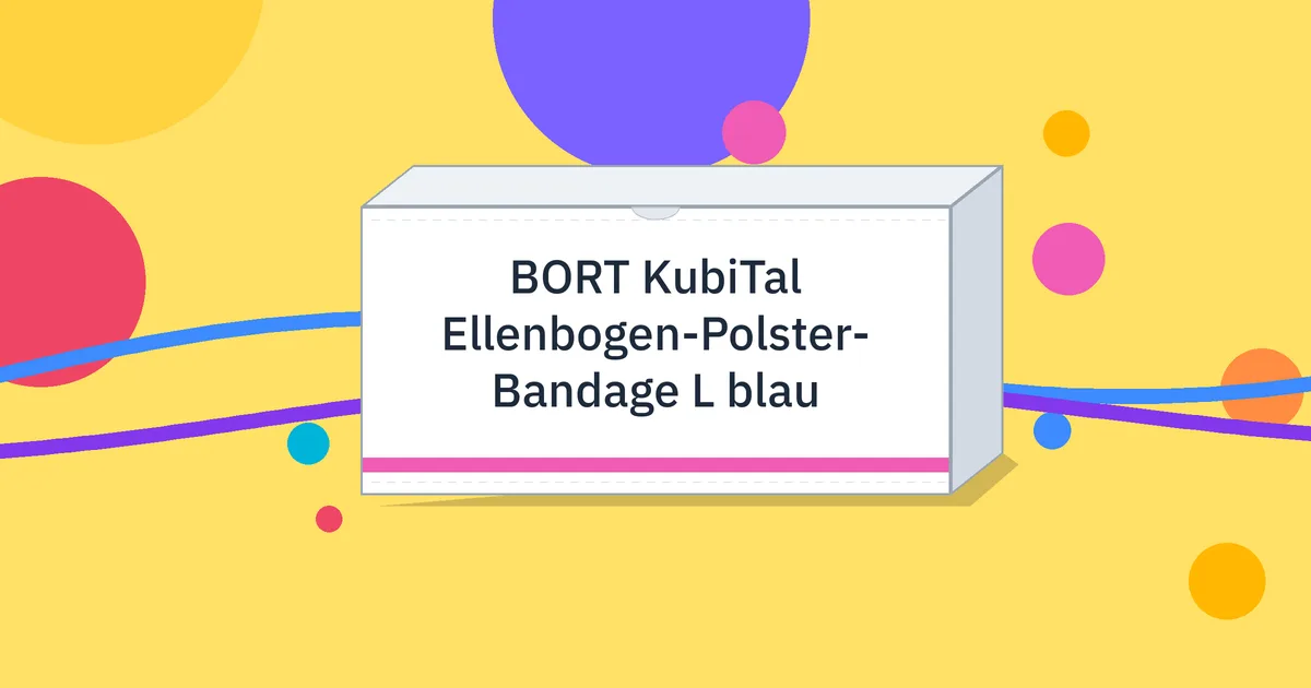 Symbolbild: Packung mit der Aufschrift BORT KubiTal Ellenbogen-Polster-Bandage L blau (PZN 00945261) – Verfügbarkeit und Bezug in Apotheken in Frankfurt am Main