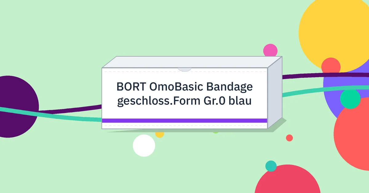 Symbolbild: Packung mit der Aufschrift BORT OmoBasic Bandage geschloss.Form Gr.0 blau (PZN 07343430) – Verfügbarkeit und Bezug in Apotheken in Frankfurt am Main