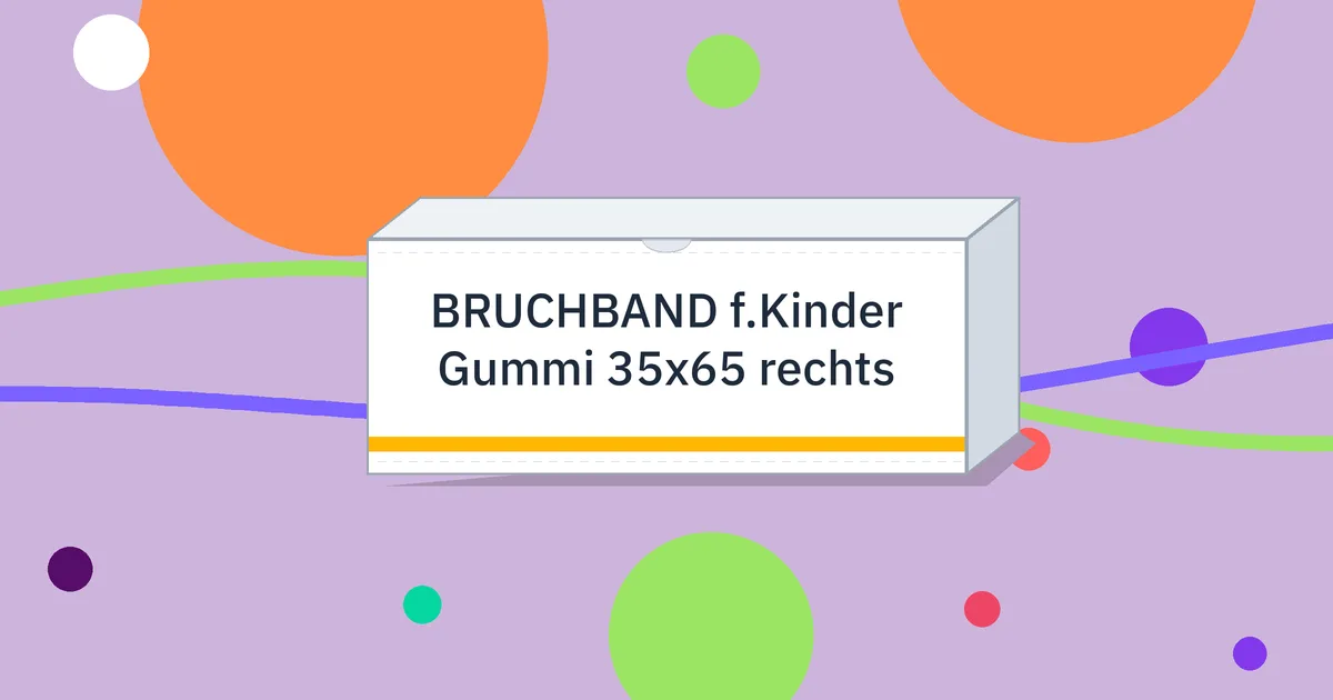 Symbolbild: Packung mit der Aufschrift BRUCHBAND f.Kinder Gummi 35x65 rechts (PZN 01725136) – Verfügbarkeit und Bezug in Apotheken in Frankfurt am Main