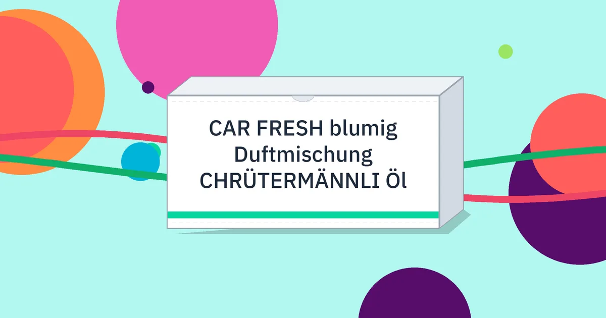 Symbolbild: Packung mit der Aufschrift CAR FRESH blumig Duftmischung CHRÜTERMÄNNLI Öl (PZN 08423303) – Verfügbarkeit und Bezug in Apotheken in Frankfurt am Main