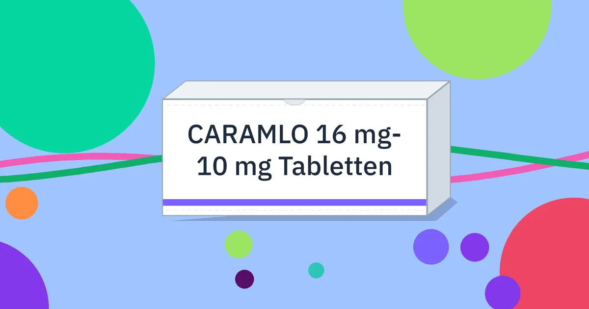 Symbolbild: Packung mit der Aufschrift CARAMLO 16 mg-10 mg Tabletten (PZN 18822369) – Verfügbarkeit und Bezug in Apotheken in Frankfurt am Main