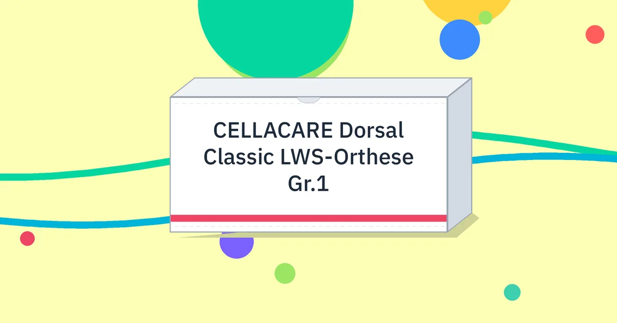 Symbolbild: Packung mit der Aufschrift CELLACARE Dorsal Classic LWS-Orthese Gr.1 (PZN 12647830) – Verfügbarkeit und Bezug in Apotheken in Frankfurt am Main