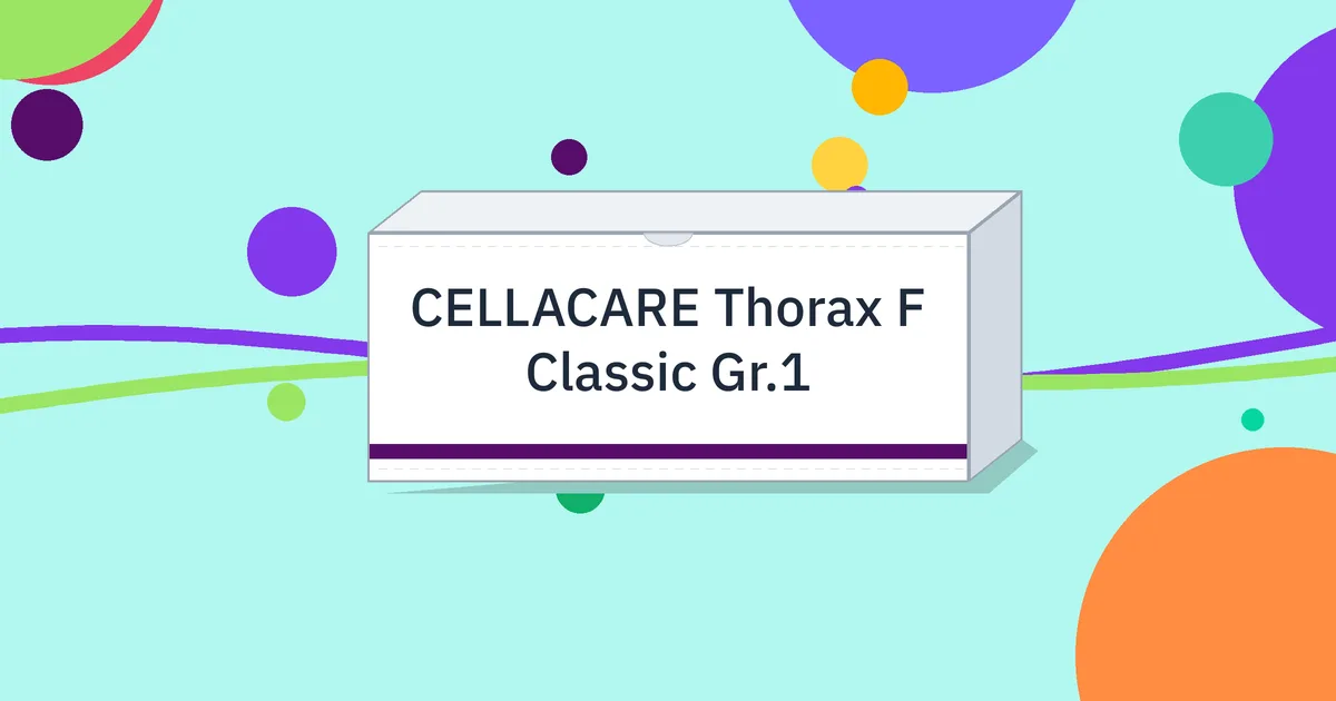Symbolbild: Packung mit der Aufschrift CELLACARE Thorax F Classic Gr.1 (PZN 16536435) – Verfügbarkeit und Bezug in Apotheken in Frankfurt am Main
