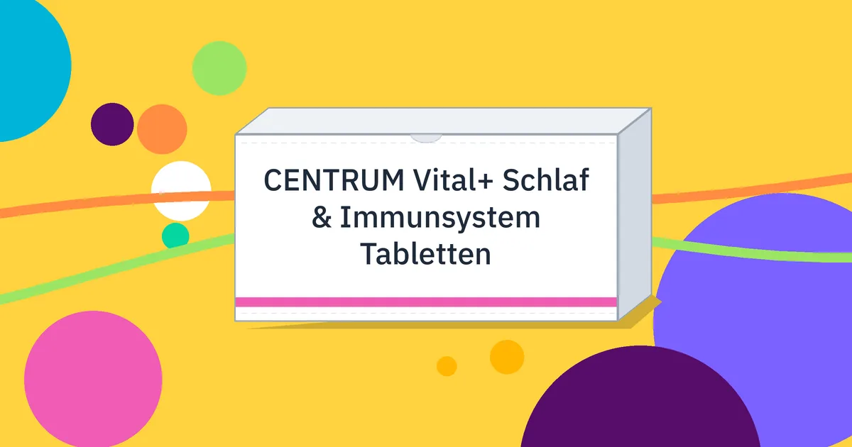 Symbolbild: Packung mit der Aufschrift CENTRUM Vital+ Schlaf & Immunsystem Tabletten (PZN 19421632) – Verfügbarkeit und Bezug in Apotheken in Frankfurt am Main
