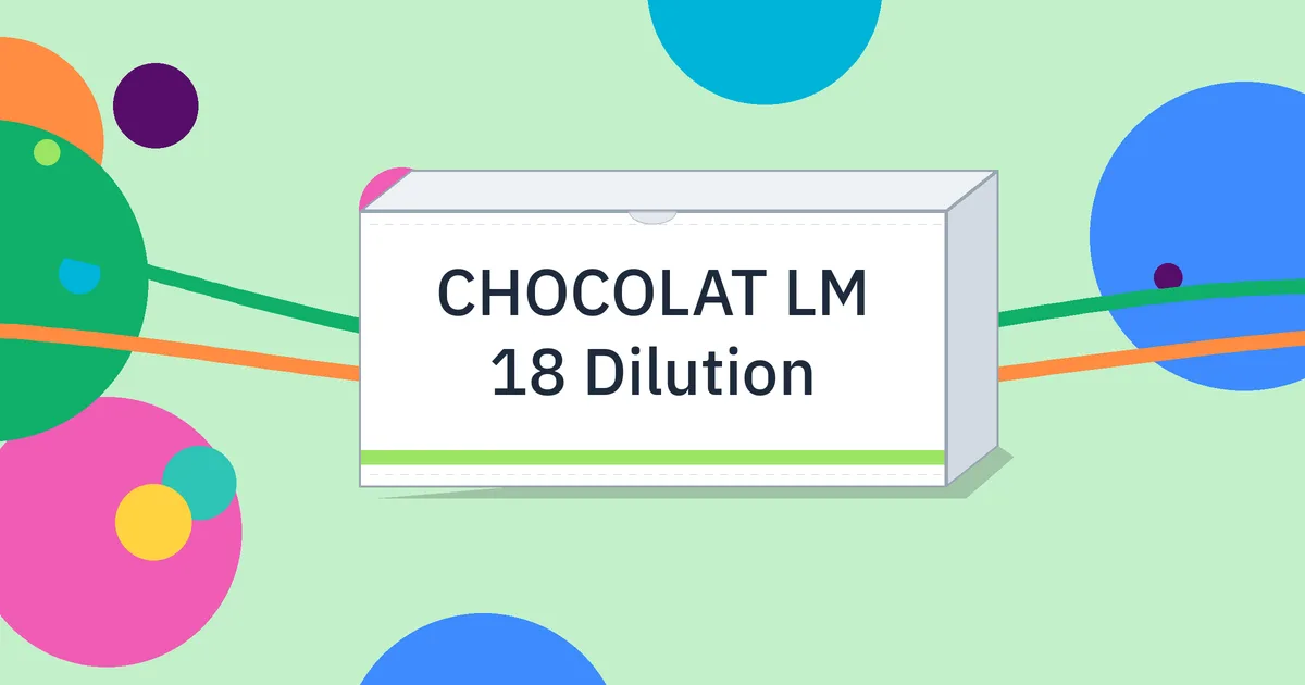 Symbolbild: Packung mit der Aufschrift CHOCOLAT LM 18 Dilution (PZN 12816971) – Verfügbarkeit und Bezug in Apotheken in Frankfurt am Main