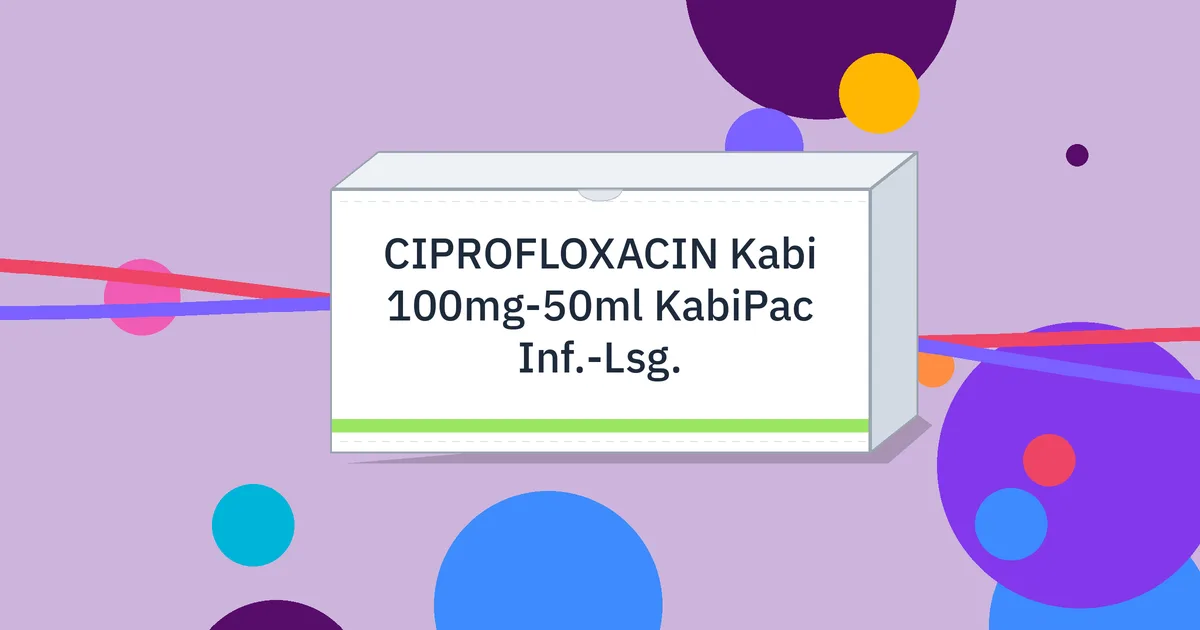 Symbolbild: Packung mit der Aufschrift CIPROFLOXACIN Kabi 100mg-50ml KabiPac Inf.-Lsg. (PZN 03277601) – Verfügbarkeit und Bezug in Apotheken in Frankfurt am Main