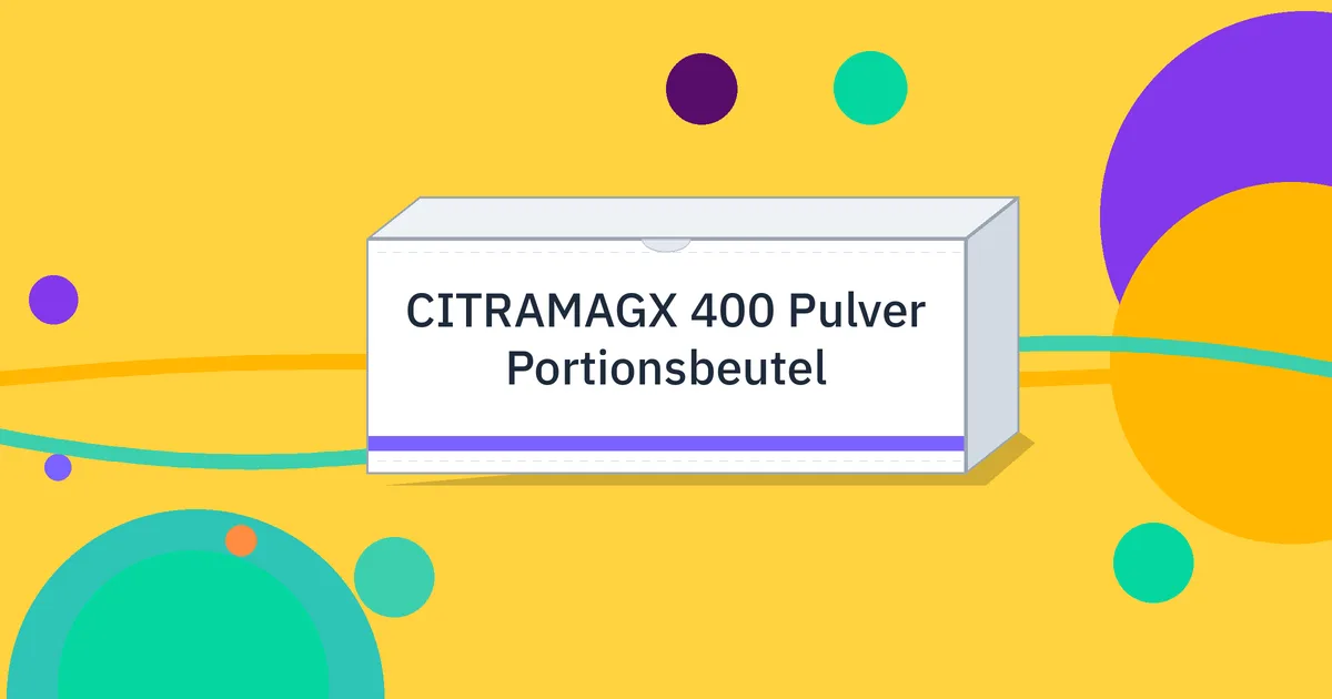 Symbolbild: Packung mit der Aufschrift CITRAMAGX 400 Pulver Portionsbeutel (PZN 19871163) – Verfügbarkeit und Bezug in Apotheken in Frankfurt am Main