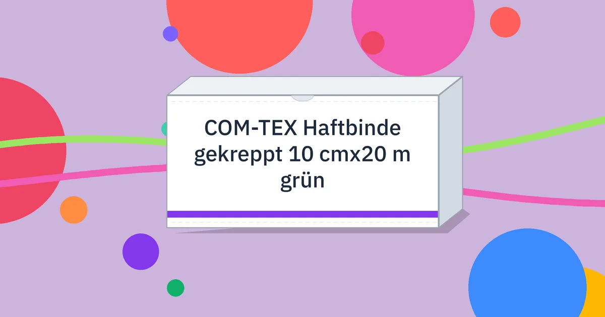 Symbolbild: Packung mit der Aufschrift COM-TEX Haftbinde gekreppt 10 cmx20 m grün (PZN 03082961) – Verfügbarkeit und Bezug in Apotheken in Frankfurt am Main