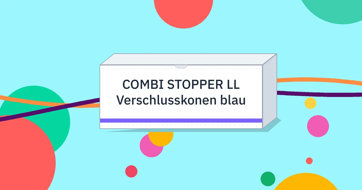Symbolbild: Packung mit der Aufschrift COMBI STOPPER LL Verschlusskonen blau (PZN 07615816) – Verfügbarkeit und Bezug in Apotheken in Frankfurt am Main