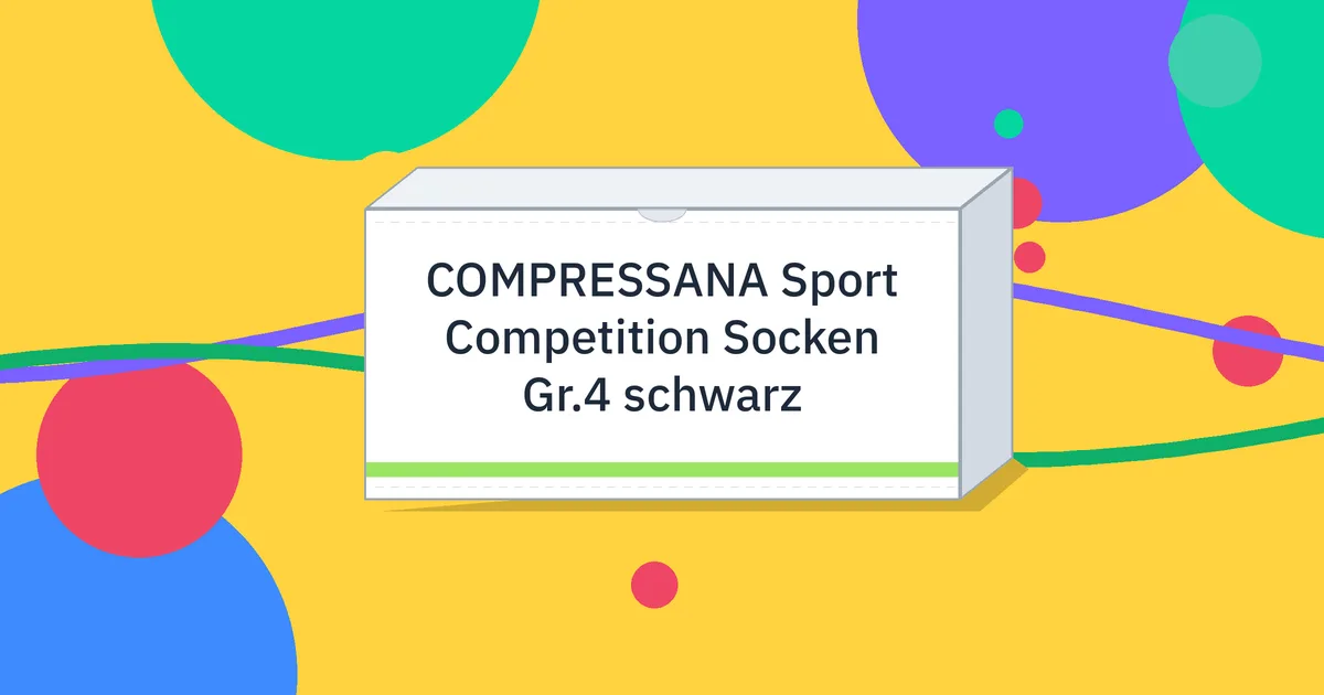 Symbolbild: Packung mit der Aufschrift COMPRESSANA Sport Competition Socken Gr.4 schwarz (PZN 16198352) – Verfügbarkeit und Bezug in Apotheken in Frankfurt am Main