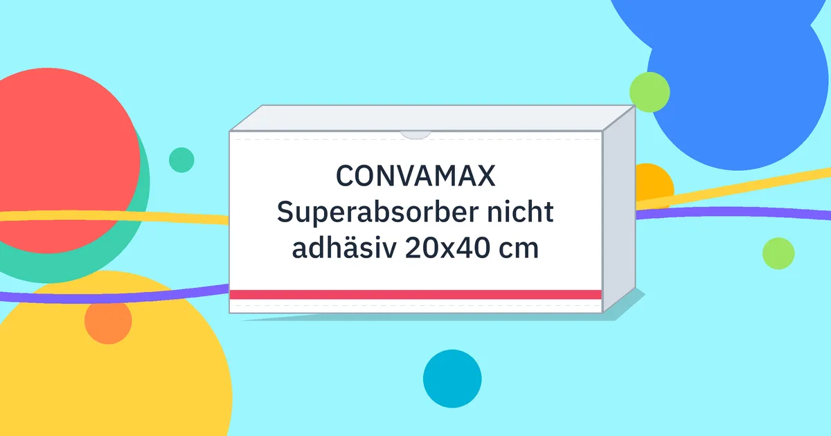 Symbolbild: Packung mit der Aufschrift CONVAMAX Superabsorber nicht adhäsiv 20x40 cm (PZN 17376873) – Verfügbarkeit und Bezug in Apotheken in Frankfurt am Main
