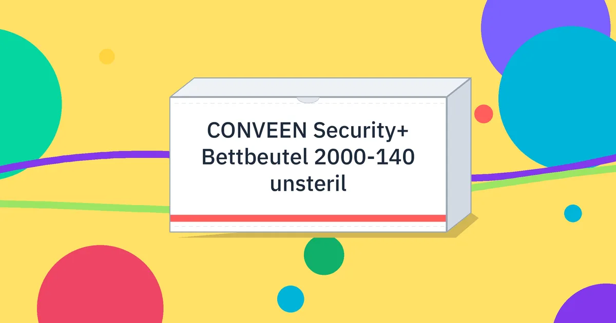 Symbolbild: Packung mit der Aufschrift CONVEEN Security+ Bettbeutel 2000-140 unsteril (PZN 10325252) – Verfügbarkeit und Bezug in Apotheken in Frankfurt am Main