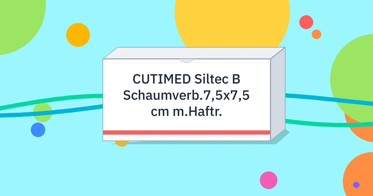 Symbolbild: Packung mit der Aufschrift CUTIMED Siltec B Schaumverb.7,5x7,5 cm m.Haftr. (PZN 20609105) – Verfügbarkeit und Bezug in Apotheken in Frankfurt am Main