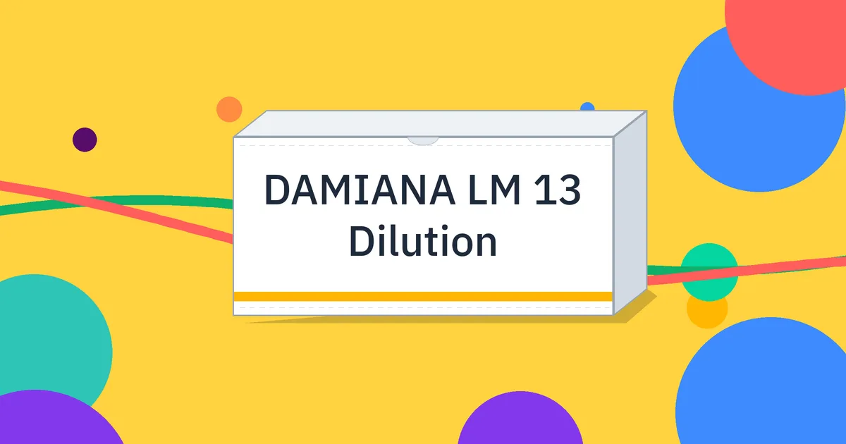 Symbolbild: Packung mit der Aufschrift DAMIANA LM 13 Dilution (PZN 13461004) – Verfügbarkeit und Bezug in Apotheken in Frankfurt am Main