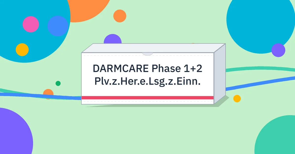 Symbolbild: Packung mit der Aufschrift DARMCARE Phase 1+2 Plv.z.Her.e.Lsg.z.Einn. (PZN 20410527) – Verfügbarkeit und Bezug in Apotheken in Frankfurt am Main