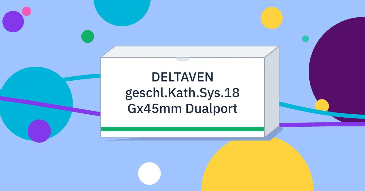 Symbolbild: Packung mit der Aufschrift DELTAVEN geschl.Kath.Sys.18 Gx45mm Dualport (PZN 13977110) – Verfügbarkeit und Bezug in Apotheken in Frankfurt am Main