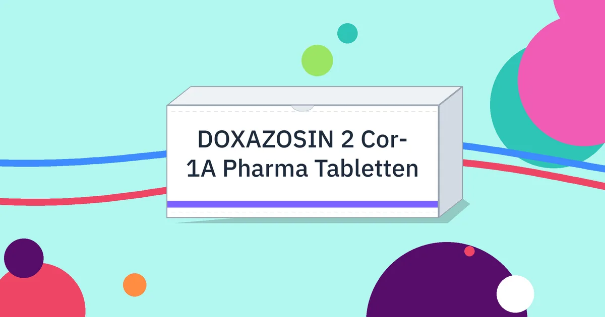Symbolbild: Packung mit der Aufschrift DOXAZOSIN 2 Cor-1A Pharma Tabletten (PZN 02210049) – Verfügbarkeit und Bezug in Apotheken in Frankfurt am Main