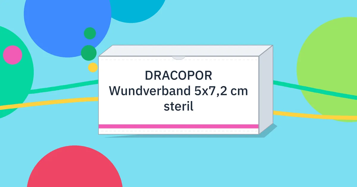 Symbolbild: Packung mit der Aufschrift DRACOPOR Wundverband 5x7,2 cm steril (PZN 12749097) – Verfügbarkeit und Bezug in Apotheken in Frankfurt am Main